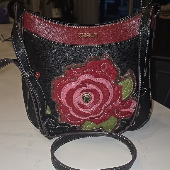 Chala | Bags | Chala Black And Red Rose Crossbody Bag | Poshmark